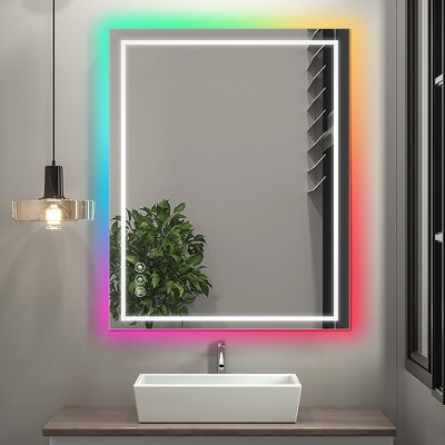 Cecil 40"×32" Led Color Changing Lighted Mirror, Bedroom Living Room ...