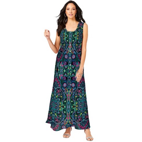 Roaman's Women's Plus Size Button-front Crinkle Dress With Princess ...