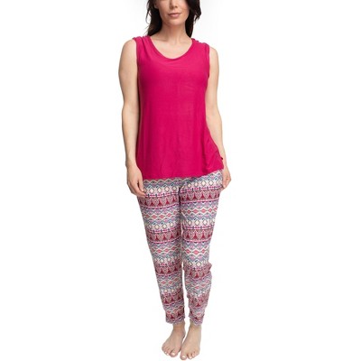 Muk Luks Chalked Cranberry 2 Piece Jogger Pajama Set, Raspberry/ikat, 2x : Target