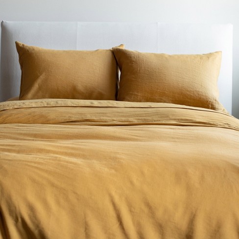 100% French Linen Duvet Cover & Sham Set - Full/queen - Honey | Bokser ...
