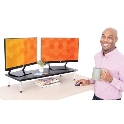 Mind Reader Large Dual Monitor Stand With Storage Riser Black : Target