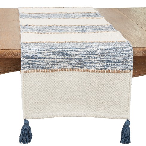 Saro Lifestyle Striped Table Runner With Playful Tassels, 16"x72", Blue ...
