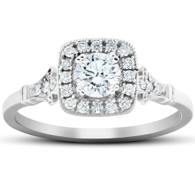 Pompeii3 1/2 Ct Cushion Halo Diamond Pave Engagement Ring 14k White Gold - Size 8.5 : Target