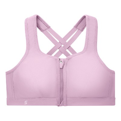 Glamorise Womens Zip Up Front-closure Sports Wirefree Bra 9266 Lavender ...