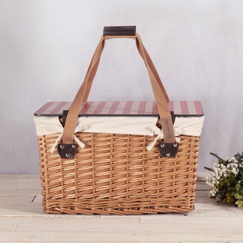 Picnic Time Canasta Grande Wicker Basket With Red & White Gingham ...