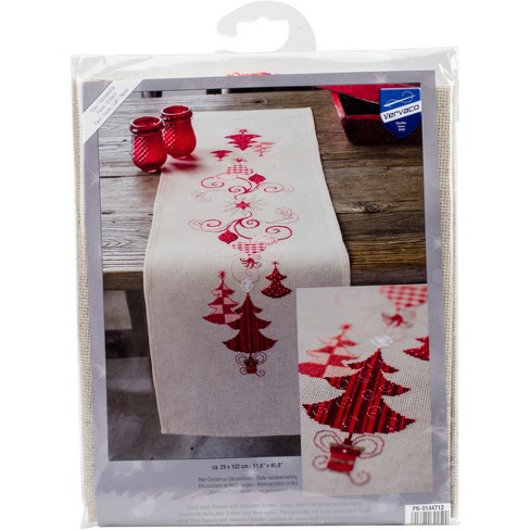 Vervaco Counted Cross Stitch Table Runner Kit 11.6"x40.8"-red Christmas ...