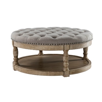 Illyria 36" Wide Transitional Tufted Round Cocktail Ottoman With ...