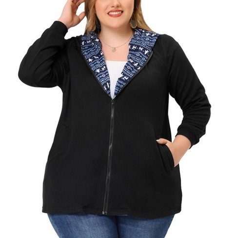 Agnes Orinda Women's Plus Size Zipper Front Contrast Color Slant Pocket ...