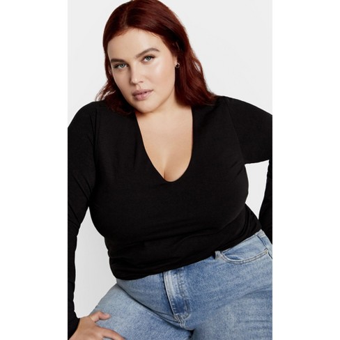 Women's Plus Size Annie V Top - Black | City Chic : Target