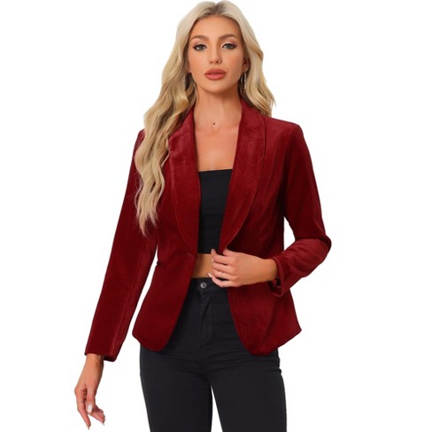 Allegra K Women's Office Solid Shawl Collar Jetted Pockets One Button ...