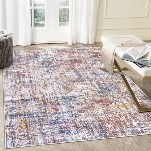 Modern Abstract Rug Non Slip Low Pile Washable Rug Colorful Distressed ...