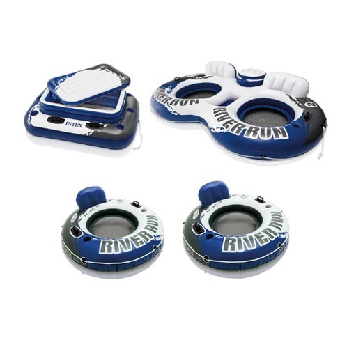 Intex 72 Can Beverage Cooler & 2 Person Tube Float & 1 Person Tube (2 ...