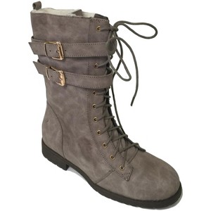 Womens Boots Ankle Strap Zipper Lace Up Buckle Combat Shoes, Khaki-10 ...