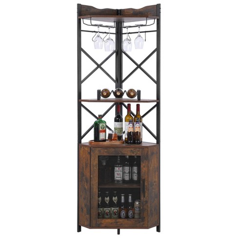 Corner Bar Cabinet - 5-tiers, Removable Goblet & Wine Rack, 2-layer ...