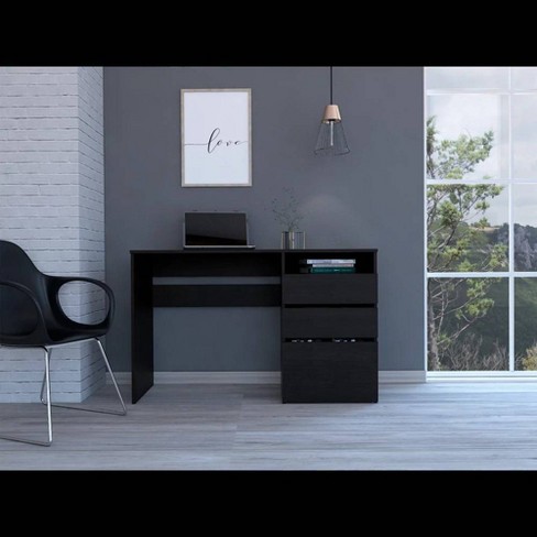 Manama Computer Desk Black - Boahaus: Ergonomic Design, 3 Drawers, 1 ...
