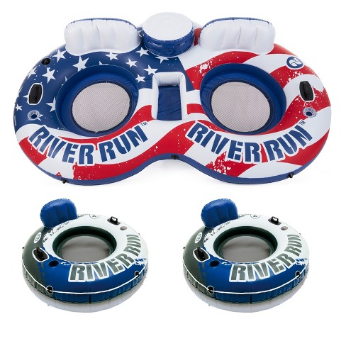 Intex American Flag 2 Person Float W/ River Run 1 Person Tube (2 Pack ...