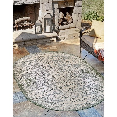 Unique Loom 5' 3 X 7' 10 Oval Indoor/outdoor Aztec Green Area Rug : Target