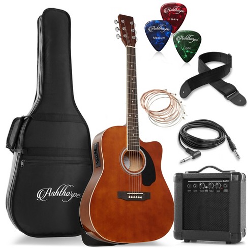 Ashthorpe Cutaway Dreadnought Acoustic Electric Guitar, Brown ...