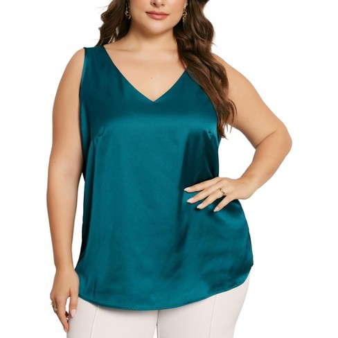 Agnes Orinda Women's Plus Size Silky Satin V Neck Casual Sleeveless ...