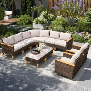 Captiva Designs 10pc Outdoor Wicker Rattan Patio Half-Moon Curved ...