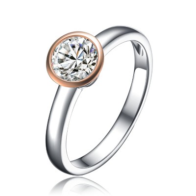 Guili Rose Gold-Plated Sterling Silver Ring with Circular Clear Cubic ...