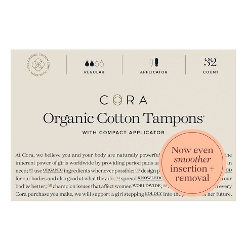 Cora Organic Cotton Tampons - Regular Absorbency - 32ct : Target