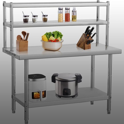 Stainless Steel Table With Overshelves, 36" X 24" Work Table With Shelf ...