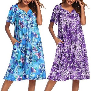 Ekouaer 2 Pack House Dresses for Women with Pockets Short Sleeve Moo ...