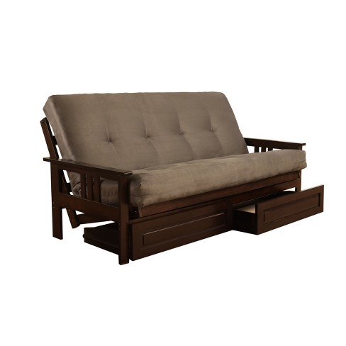 Full Chicago Frame And Coil Spring Mattress Futon With Storage Drawers Gray Suede Dual Comfort Espresso Finish Converts To Bed Target