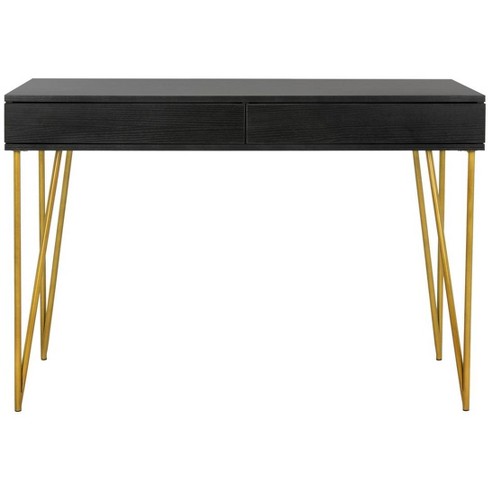 Pine Two Drawer Desk Black Gold Safavieh