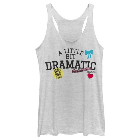 Women's Mean Girls The Plastics A Little Bit Dramatic Racerback Tank Top - White Heather - Large ...