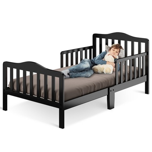 Costway Kids Toddler Wood Bed Bedroom Furniture W/ Guardrails Black ...