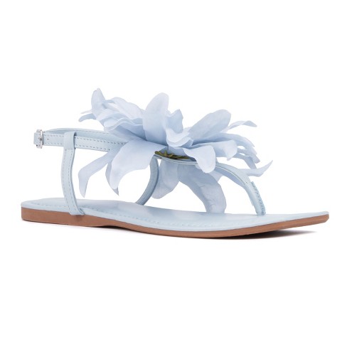 New York & Company Big Flower Women's T-strap Sandal - Pastel Blue, 7.5 ...