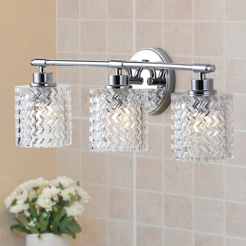 22" 3-light Led Iron/chevron Pattern Glass Farmhouse Wall Light Chrome ...
