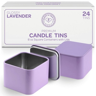 Hearts & Crafts Square Candle Tins 8 Oz With Lids - 24-pack, Purple ...
