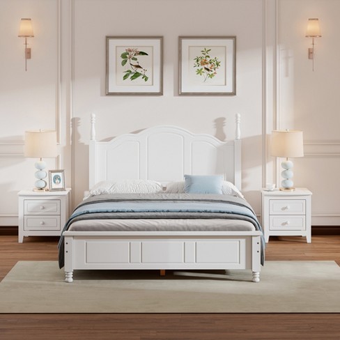 3 Pcs Bedroom Sets, Full Size Wood Platform Bed With Two Nightstands ...