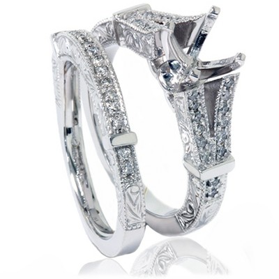 Pompeii3 1/2ct Vintage Heirloom Diamond Engagement Wedding Ring Mount Set 14k White Gold - Size ...