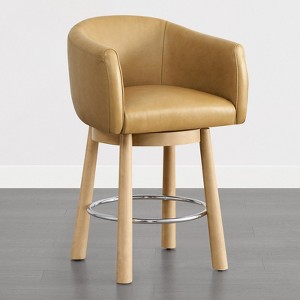 Spruce & Spring Swivel Bar Stool, Genuine Leather Seat, Barrel Back ...