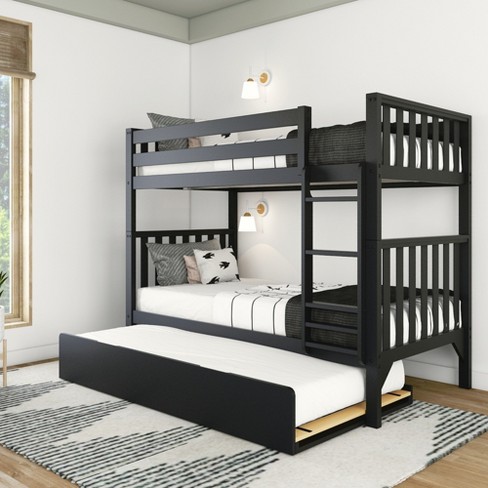 Max & Lily Scandinavian Twin Over Twin Bunk Bed With Twin-size Trundle, Black : Target
