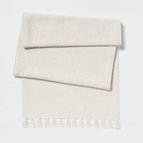 90" X 20" Cotton Textured Table Runner White - Threshold™ : Target