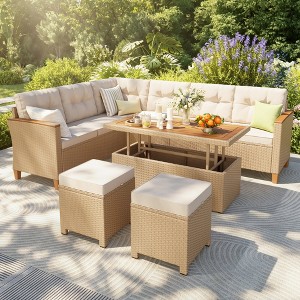 Captiva Designs Outdoor Patio Wicker Conversation Set, Outside L-Shaped ...