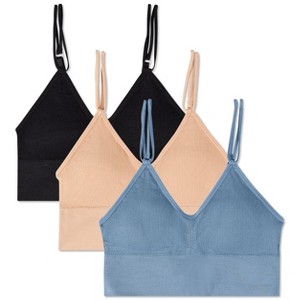 Memoi Women's 3 Pair Pack Seamless Dual Strap Bra (Asst-2) Black ...