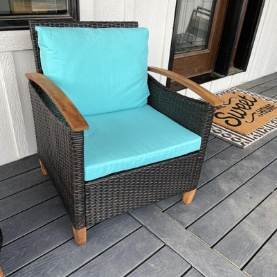 Costway 3pcs Patio Rattan Furniture Set Wooden Frame Cushion Table ...