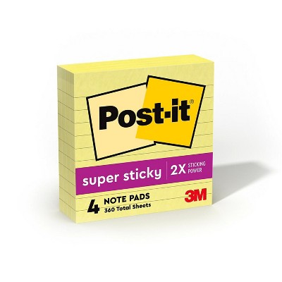 Post-it 4pk 4" X 6" Lined Super Sticky Notes 45 Sheets/pad - Canary ...