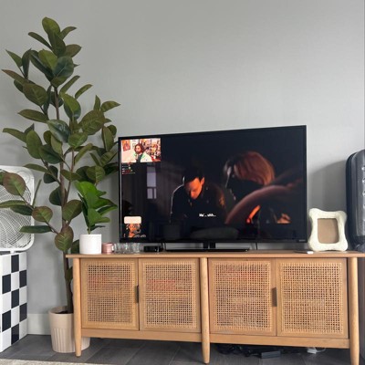 Wood Cane Media Console Natural Hearth Hand With Magnolia Farmhouse Style 50 Tv Capacity Adjustable Shelves Target