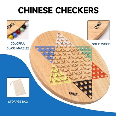 Gse 15" Jumbo Oak Wood Chinese Checkers Board Game Set With Colorful ...