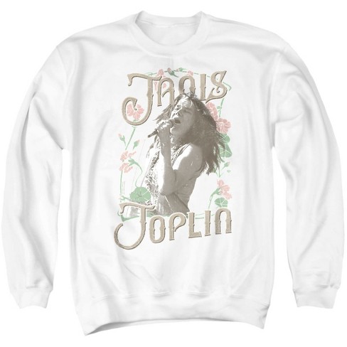 Janis Joplin Janis Floral Border Adult Crewneck Sweatshirt, White ...