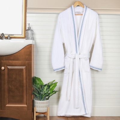 All-season Unisex Cotton Terry Lounge Bathrobe With Embroidery, Medium ...