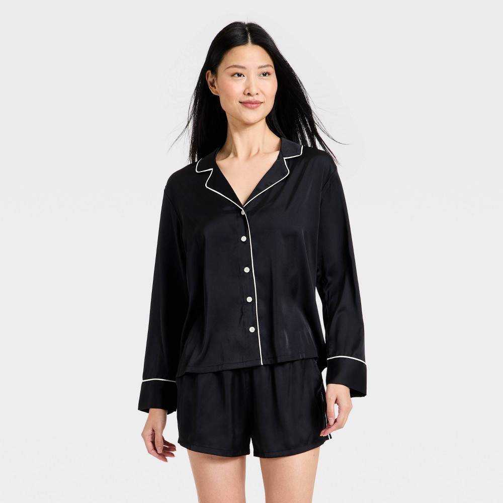 Women's Luxury Collection Satin Notch Collar Long Sleeve Shirt and ...