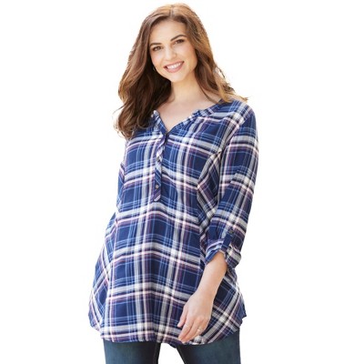 Catherines Women's Plus Size Perfect Plaid Swing Shirt - 1x, Navy Plaid ...